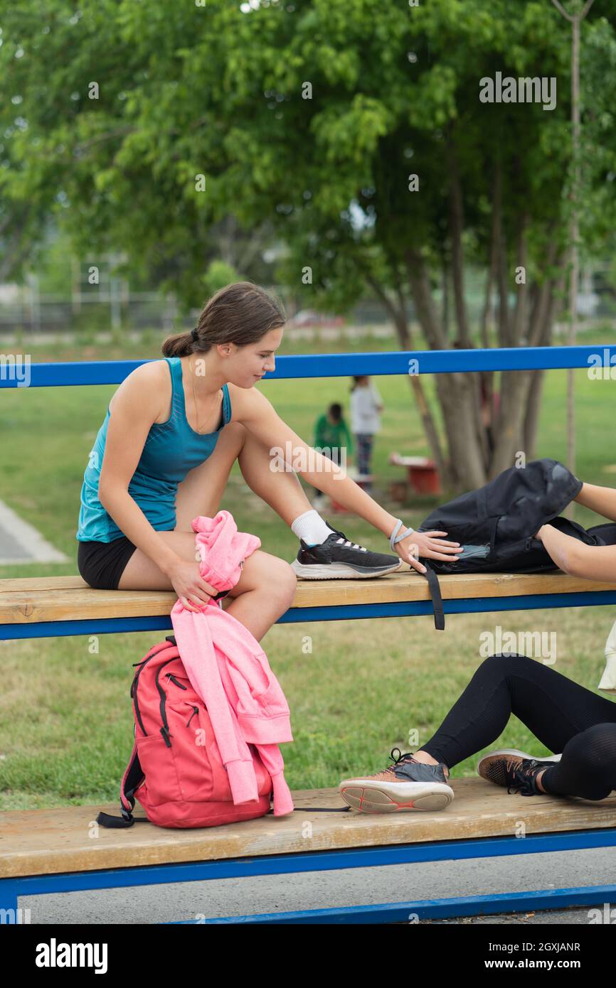 Two attractive and adorable girls are getting ready to leave Stock ...