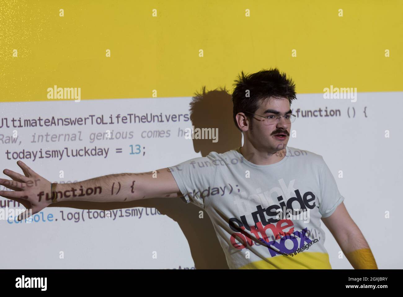 young computer technology students on code programming class have ...