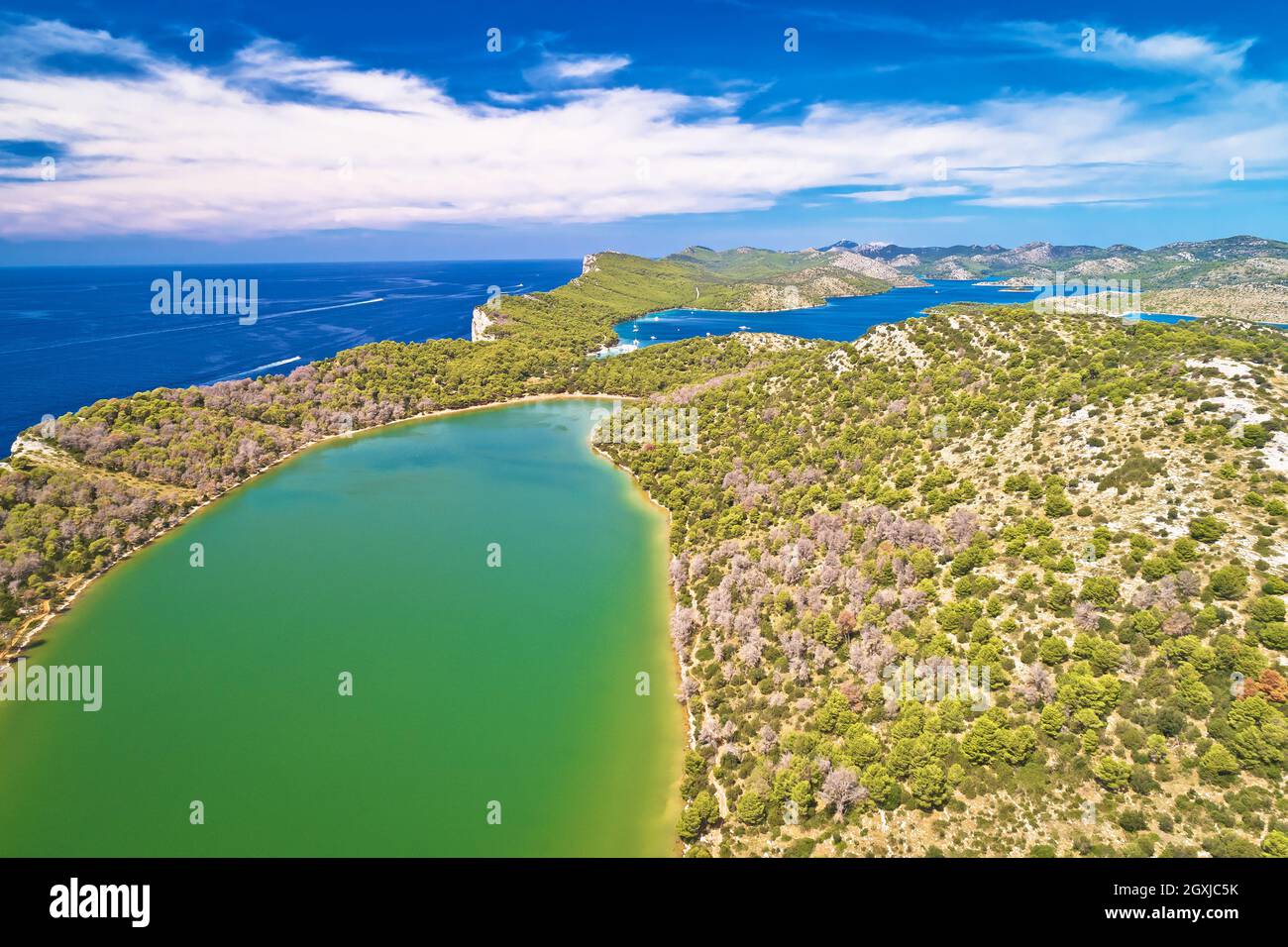 Telascica nature park and green Mir lake on Dugi Otok island aerial ...