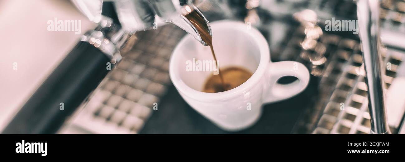 Espresso coffee machine panoramic header banner Stock Photo - Alamy