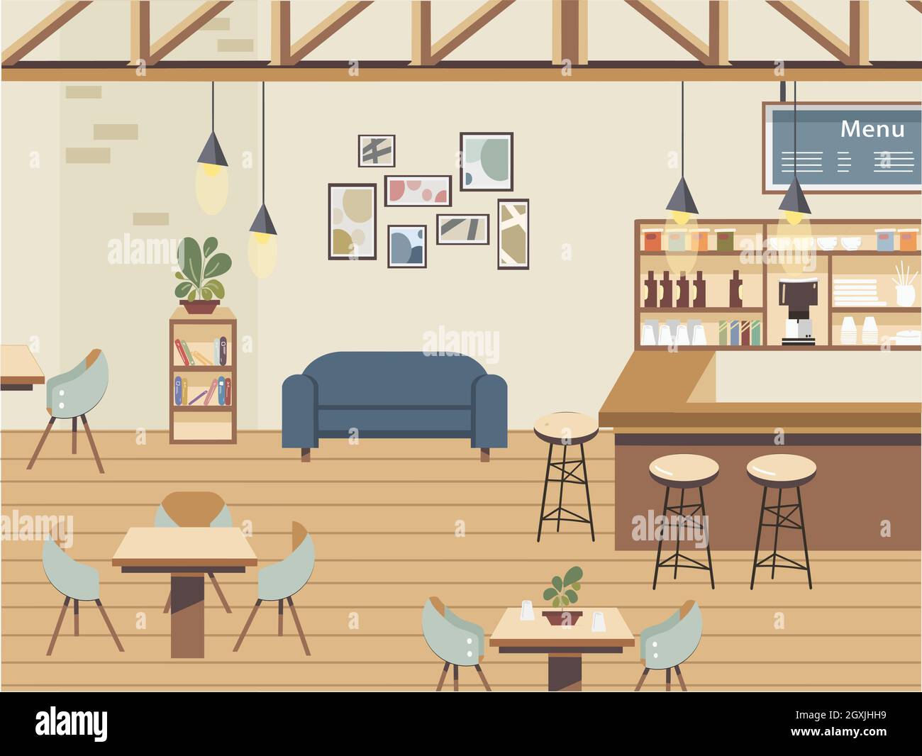 Cartoon set cafe interior Stock Vector Images - Alamy