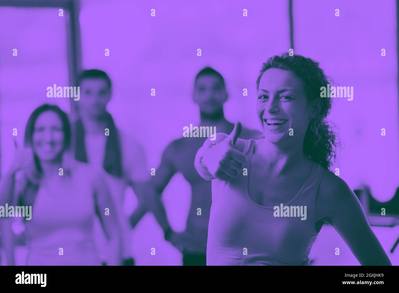 Group of people exercising at the gym and stretching duo tone Stock ...