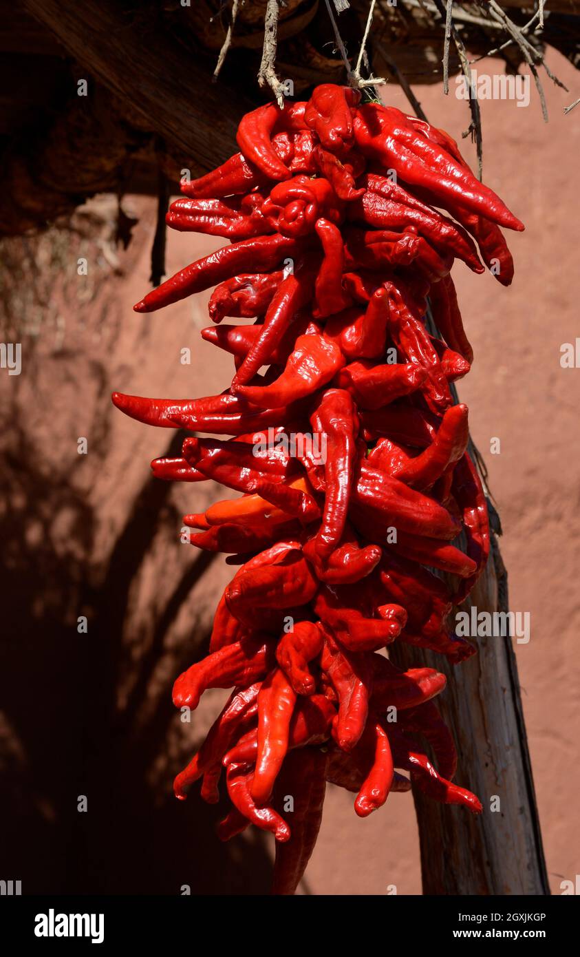 A ristra, a traditional arrangement of red chile peppers, hanging at El ...