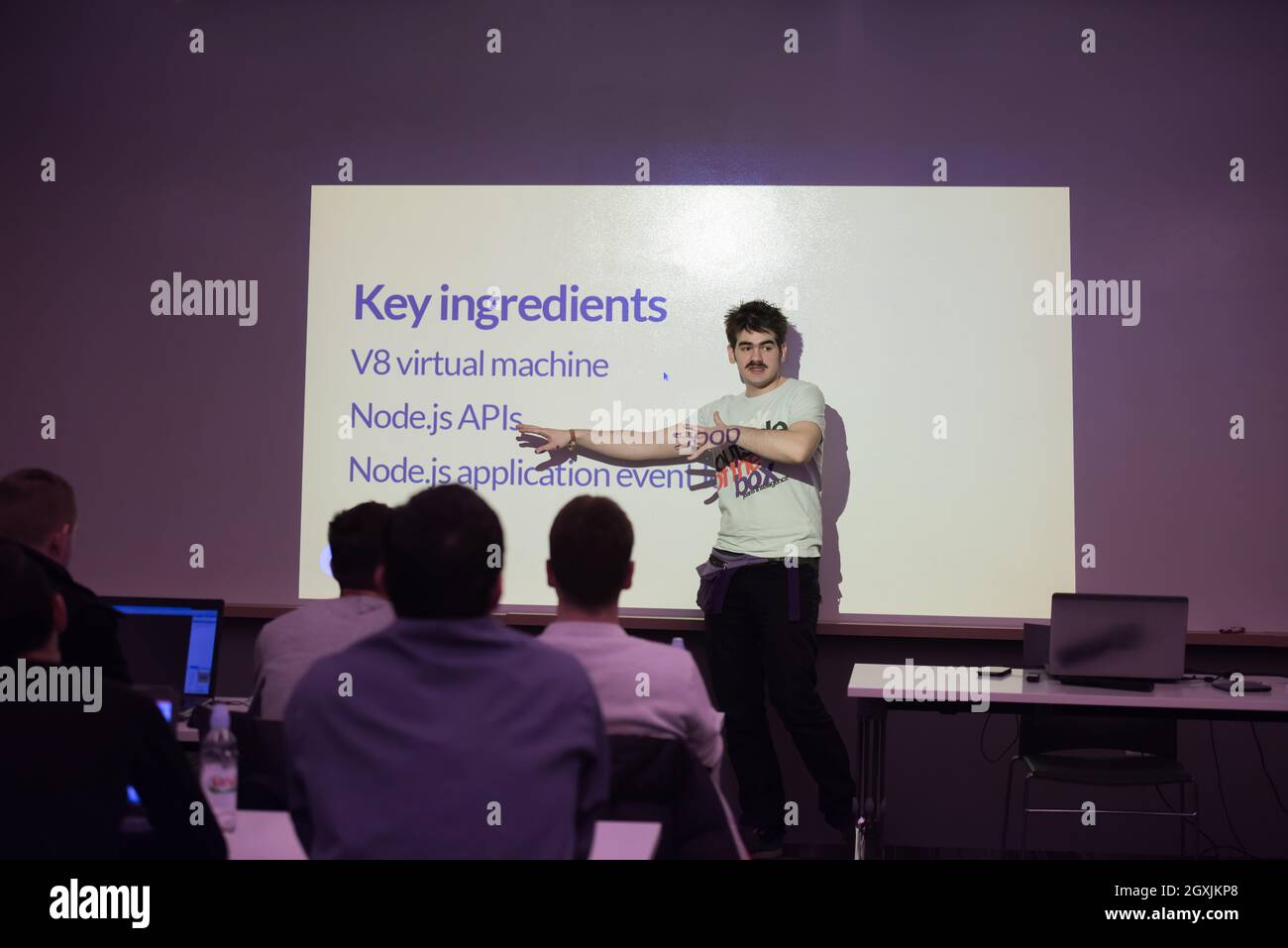 young computer technology students on code programming class have ...