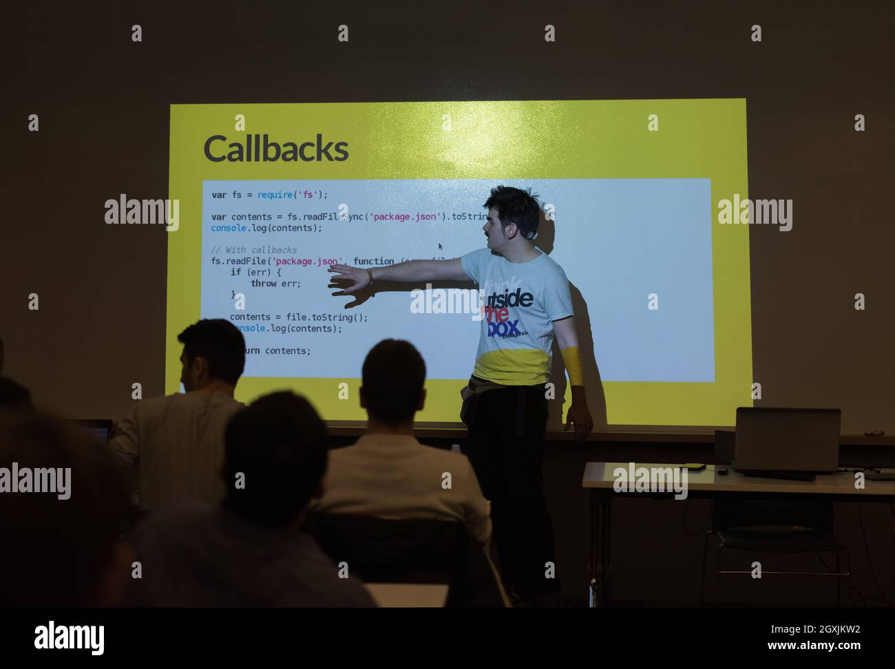 young computer technology students on code programming class have ...