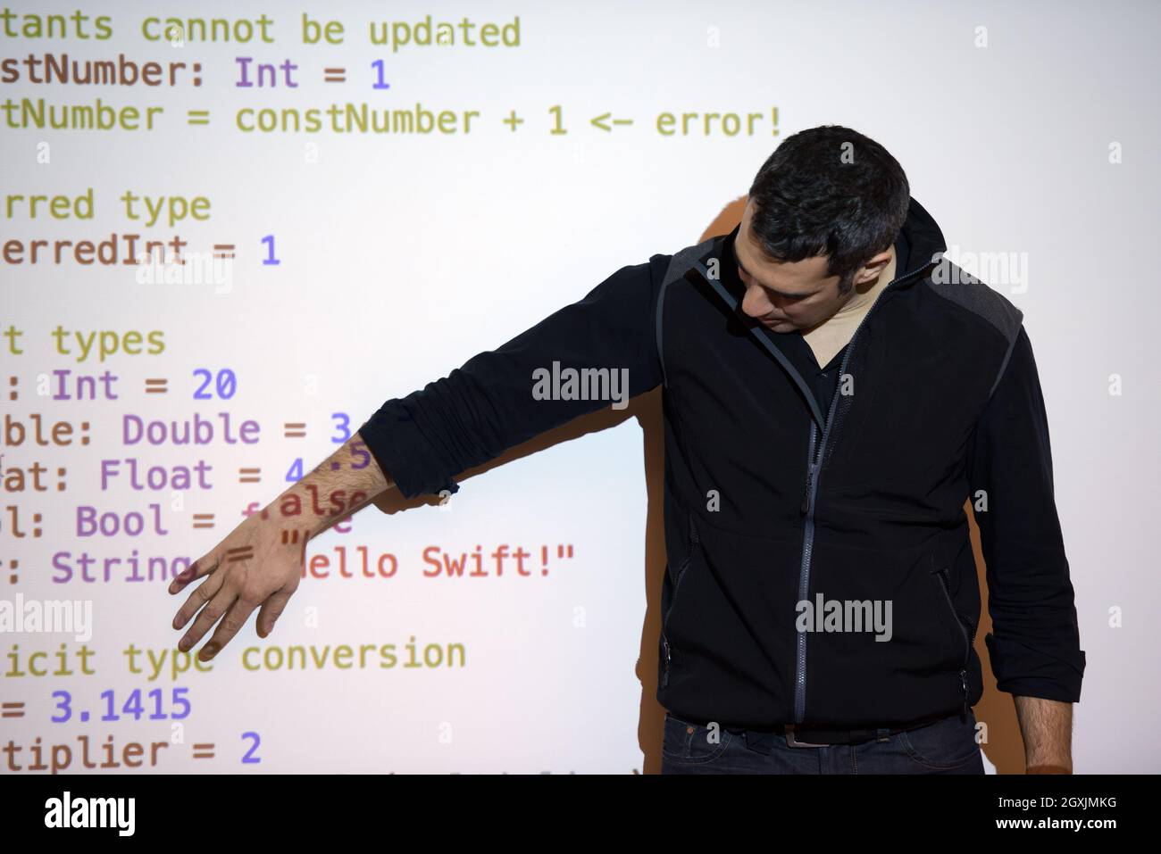 young computer technology students on code programming class have ...