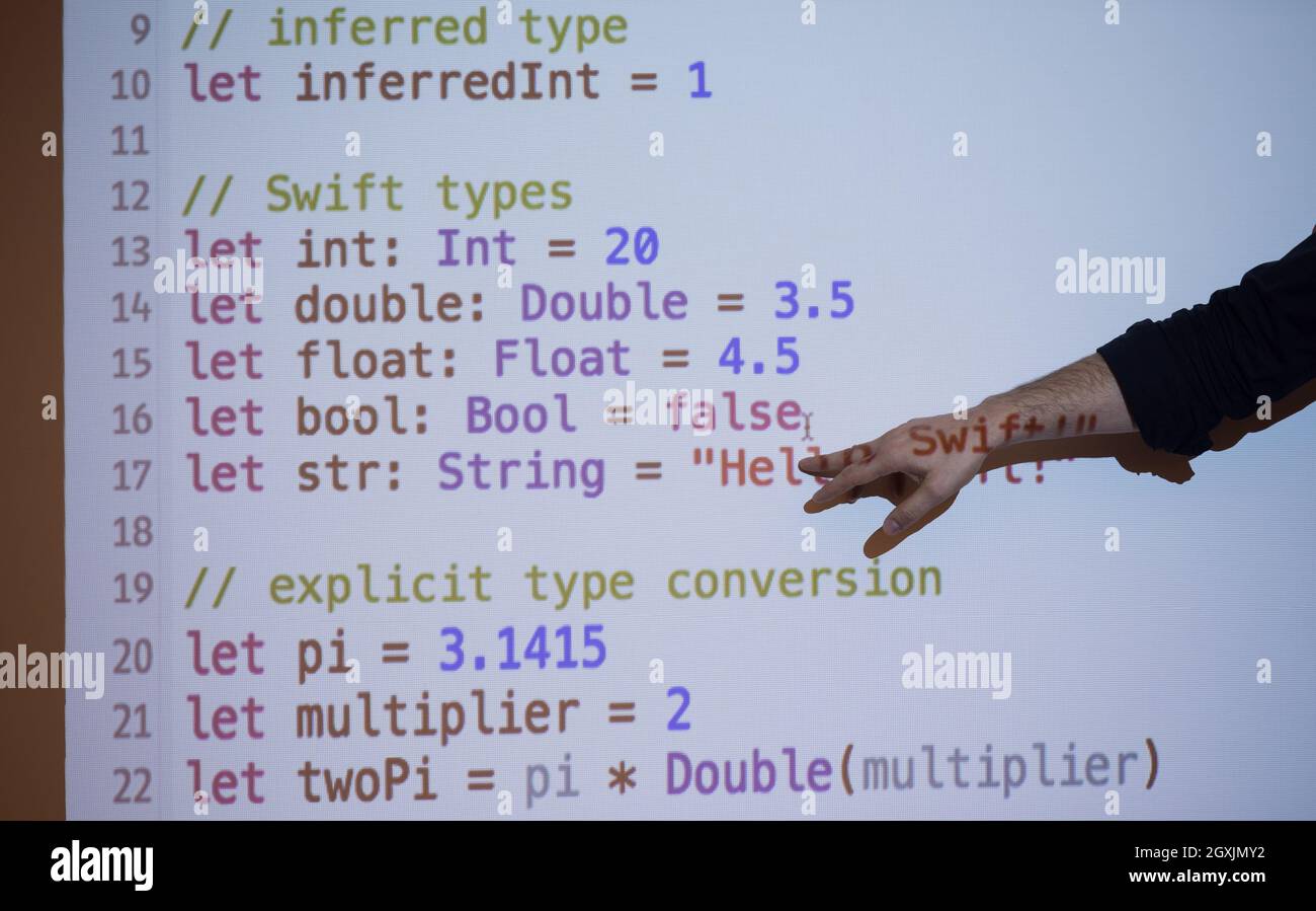 young computer technology students on code programming class have ...