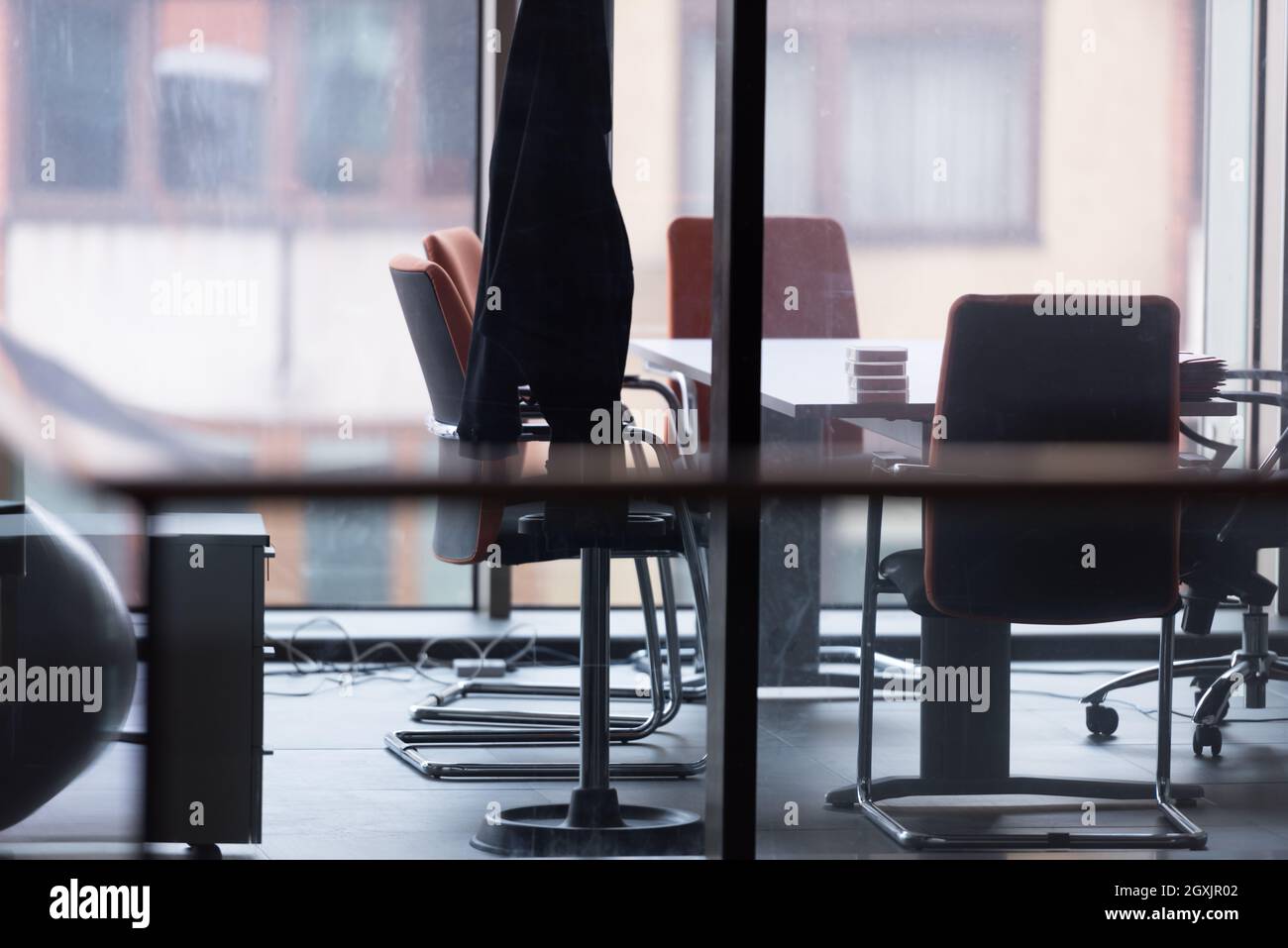 empty startup office interior with modern computers and dual screen ...