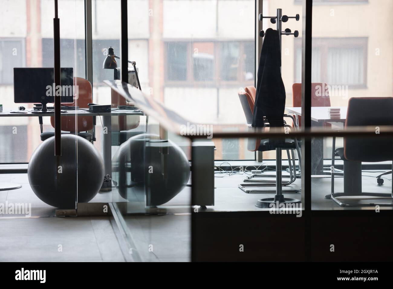 empty startup office interior with modern computers and dual screen monitors Stock Photo - Alamy