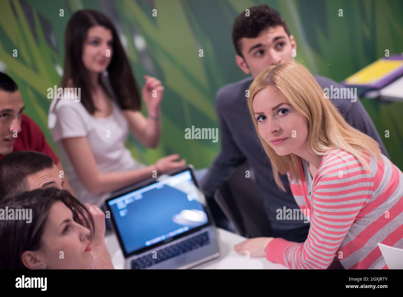 students group study together in school classroom and working together ...