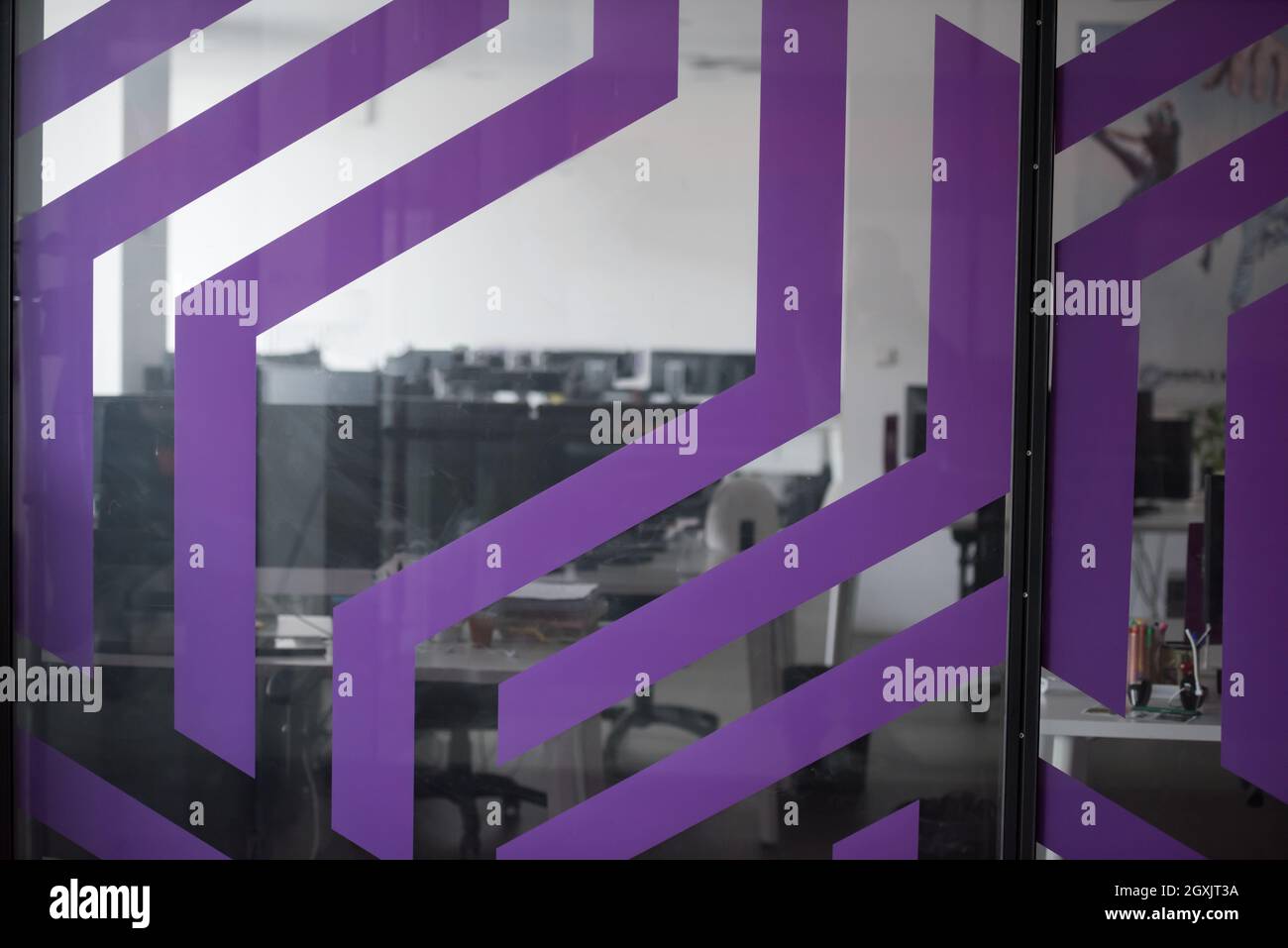 empty startup office interior with modern computers and dual screen ...