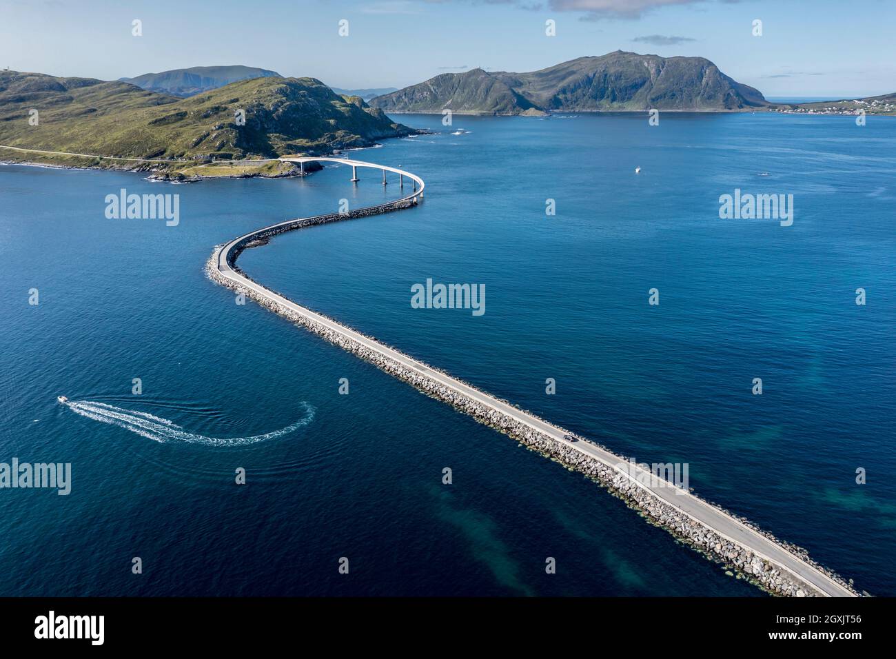 Aerial view of bridge connecting islands at the norwegian coast, Norway ...