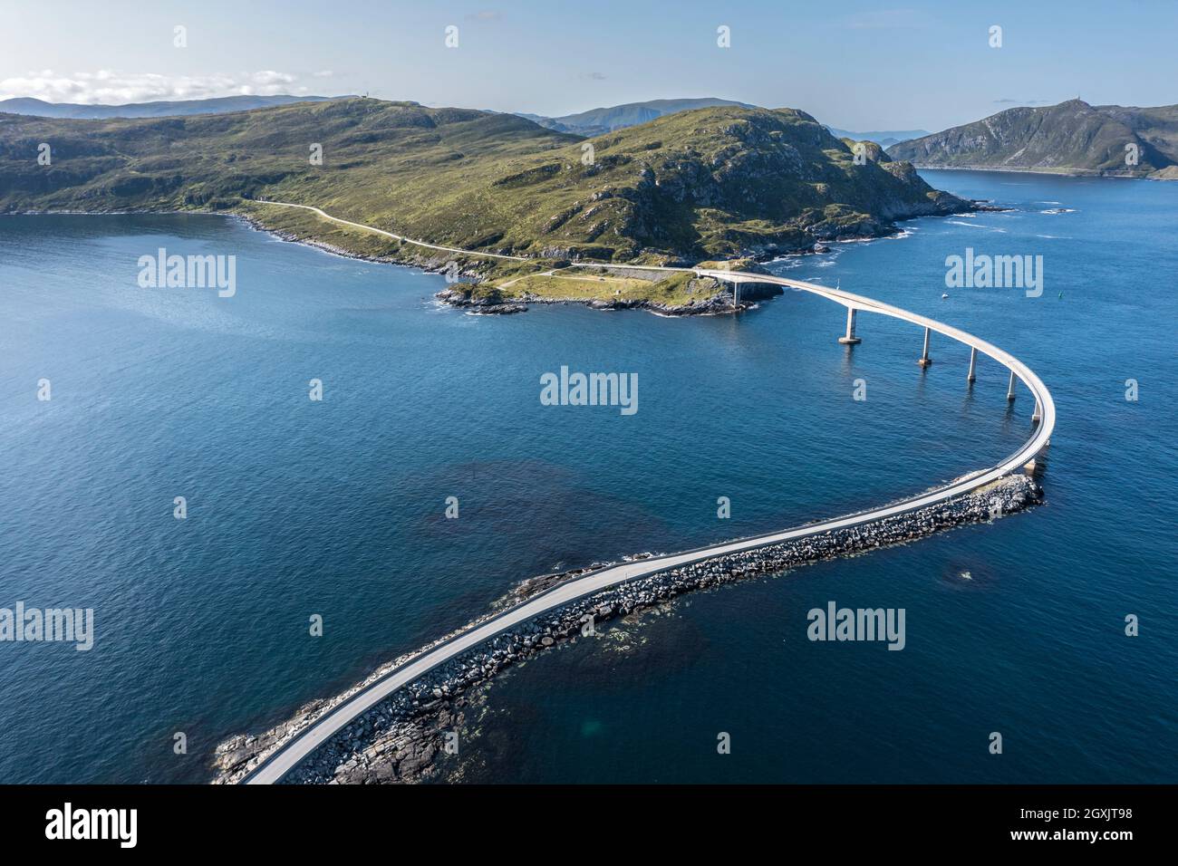 Aerial view of bridge connecting islands at the norwegian coast, Norway ...