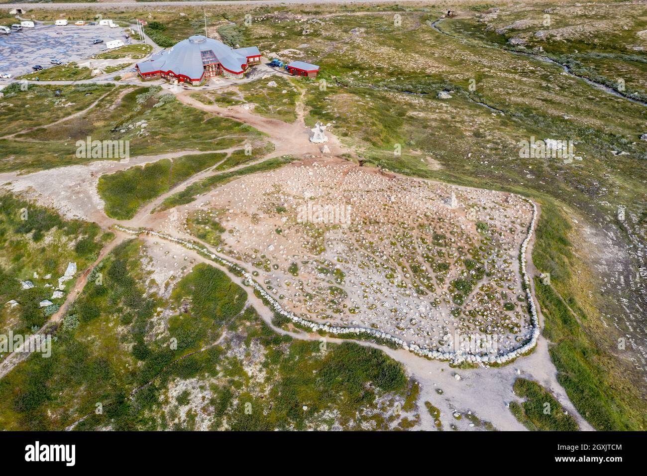 Aerial view of the polar center at the polar circle, large field of ...