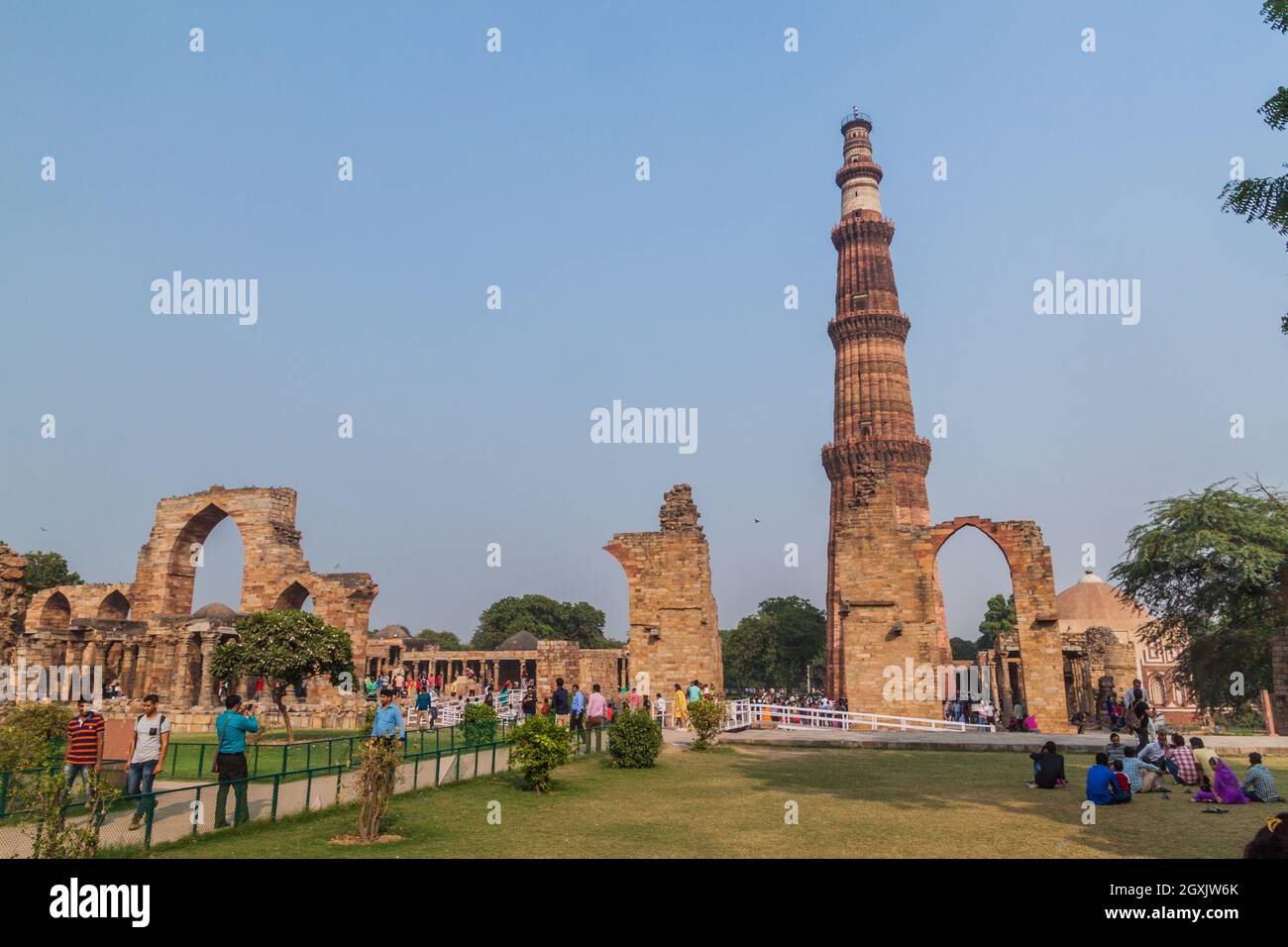 DELHI, INDIA - OCTOBER 23, 2016: Tourists visit Qutub complex in Delhi ...