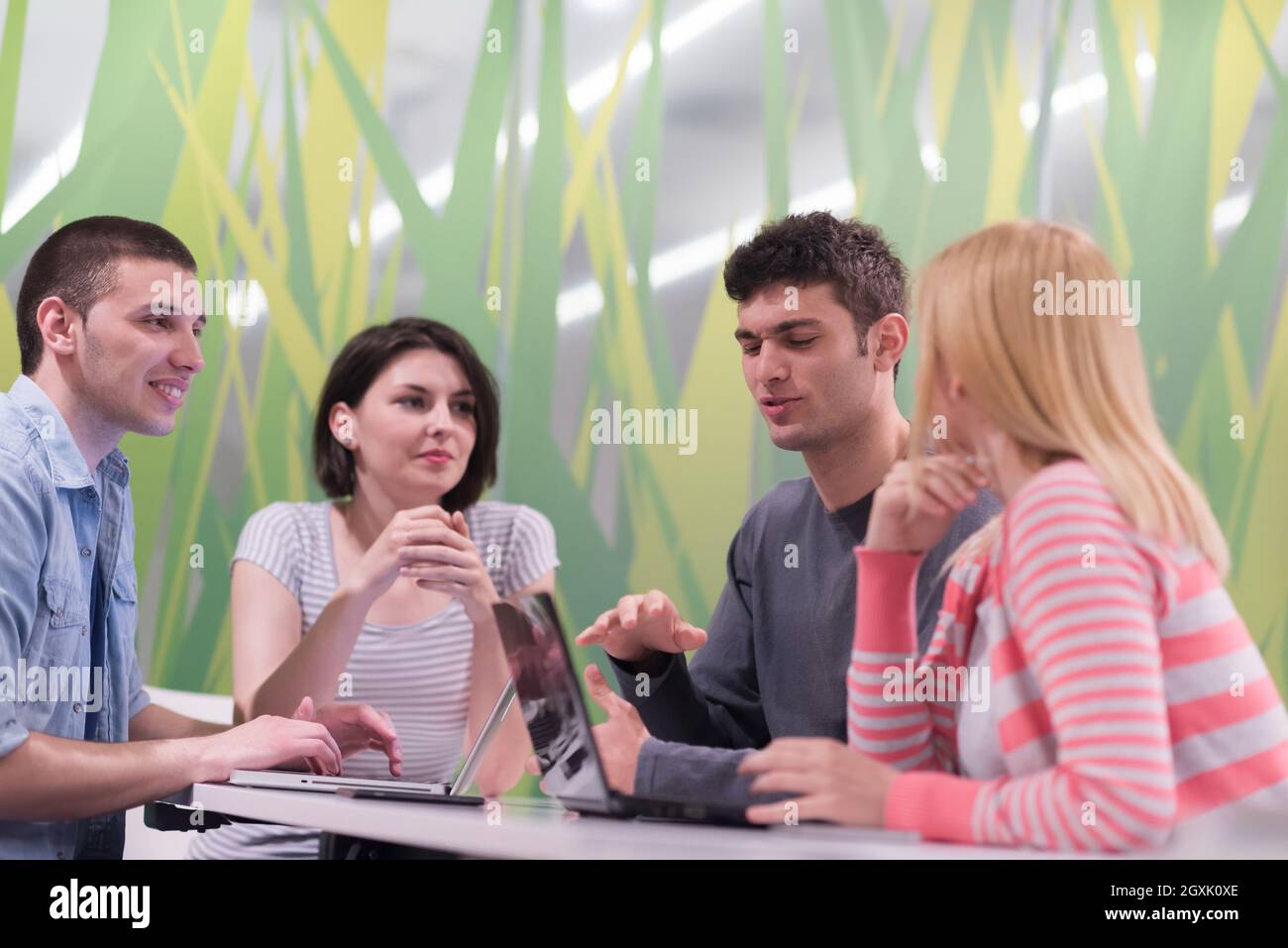 students group study together in school classroom and working together ...