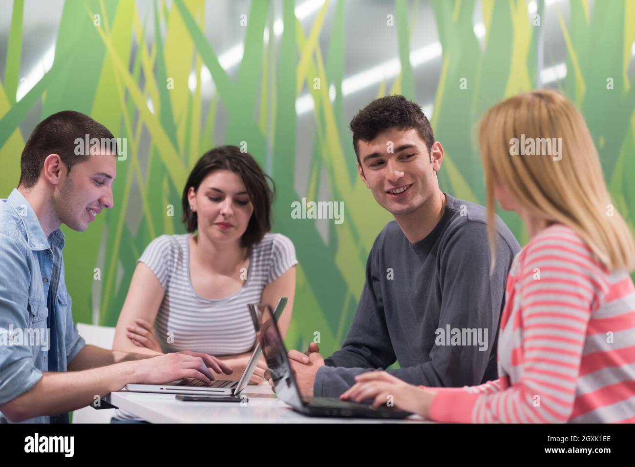 students group study together in school classroom and working together ...