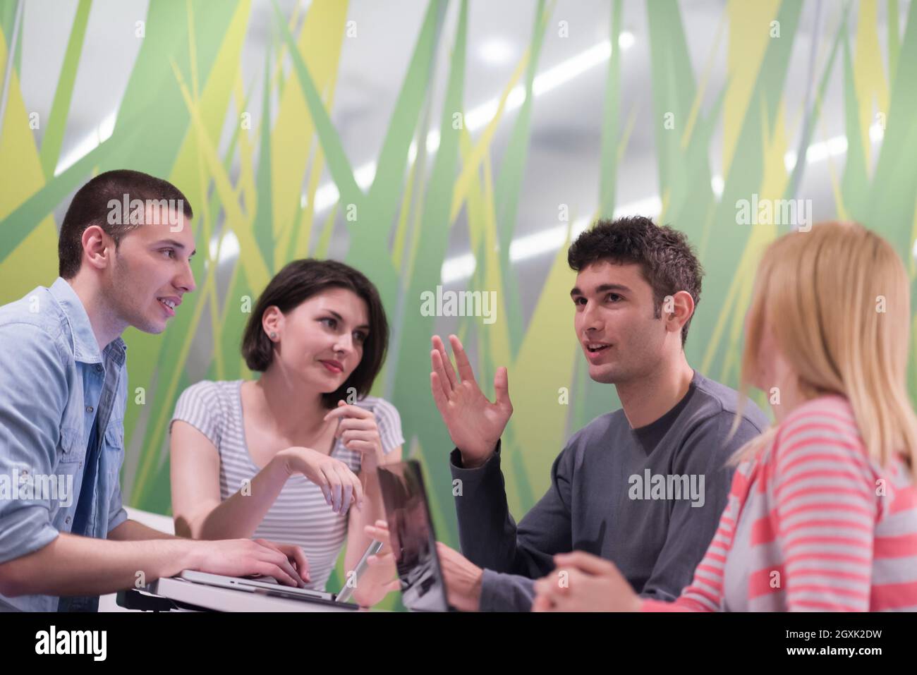 students group study together in school classroom and working together ...