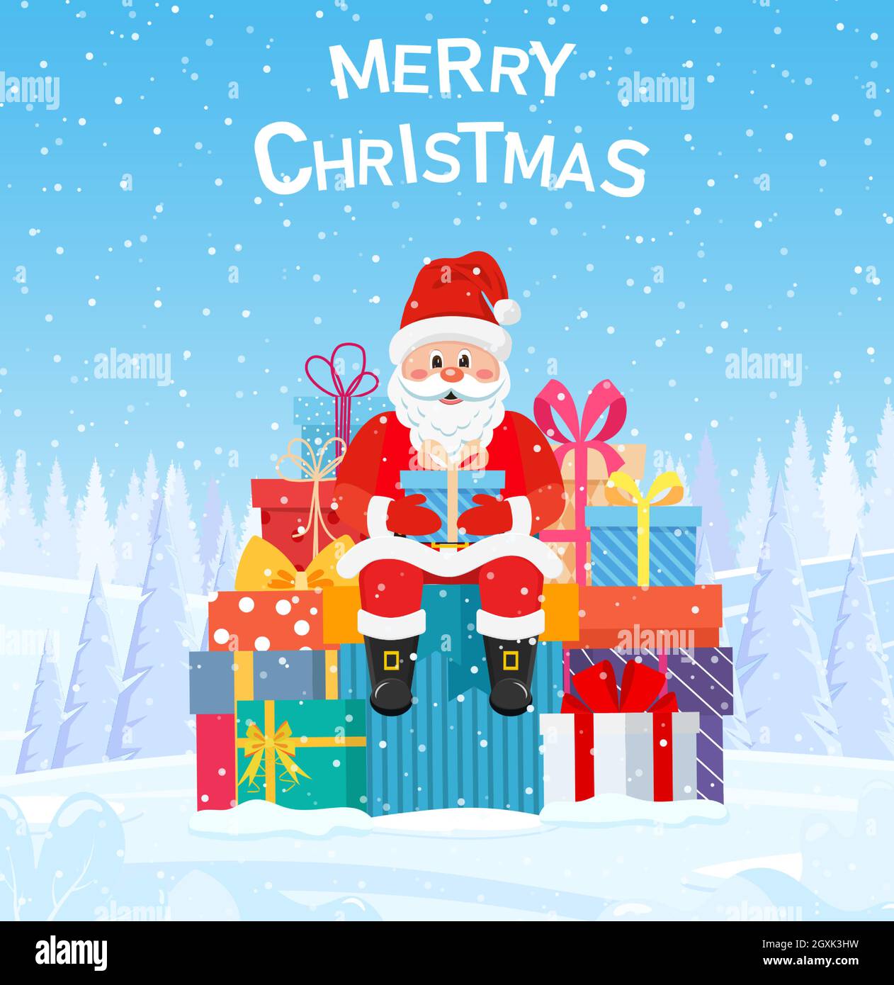 Cartoon Santa Claus sitting on a gift box Stock Vector Image & Art - Alamy