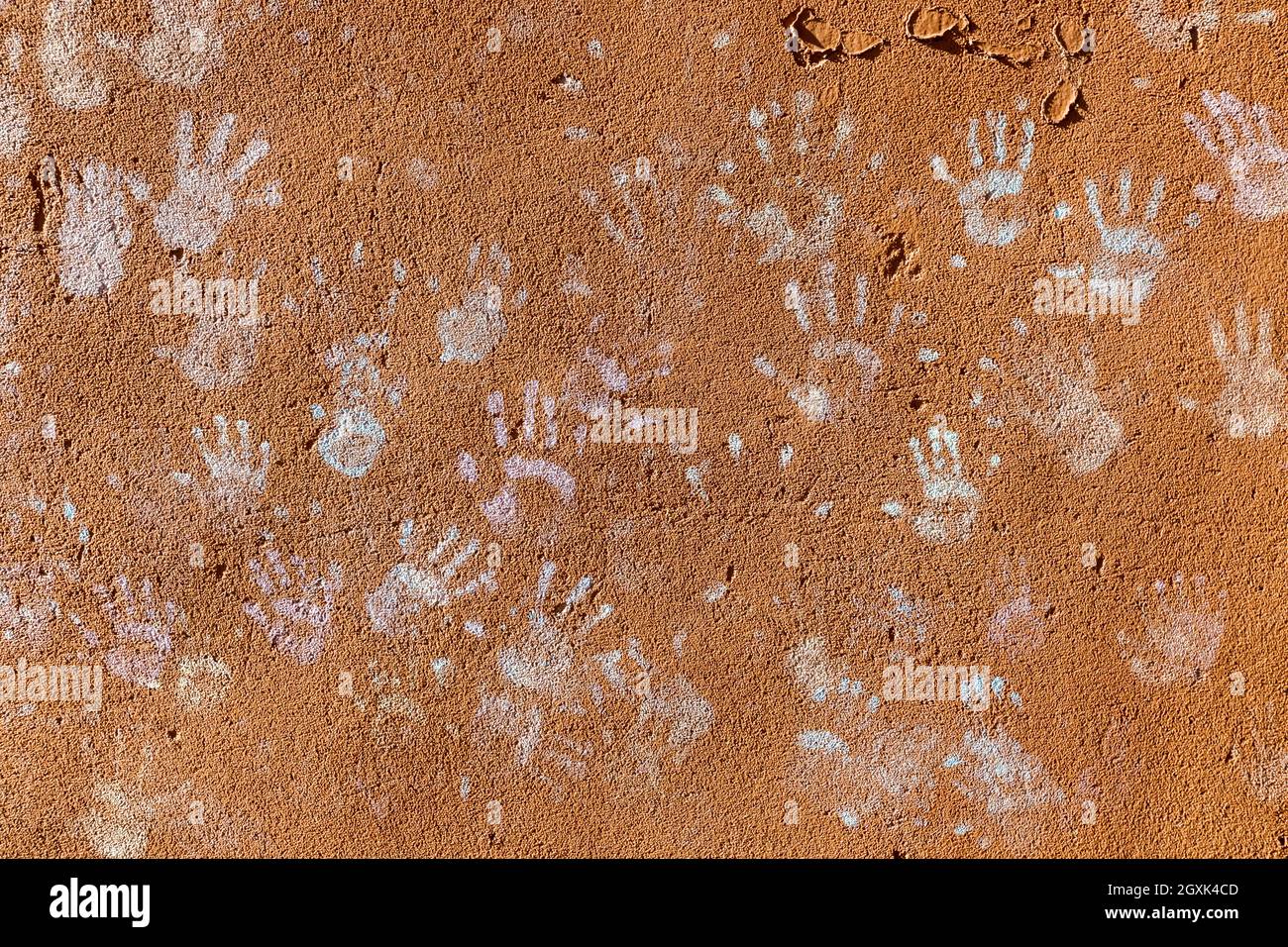 Children's play with chalk, dust color from palms, as handprints on ...