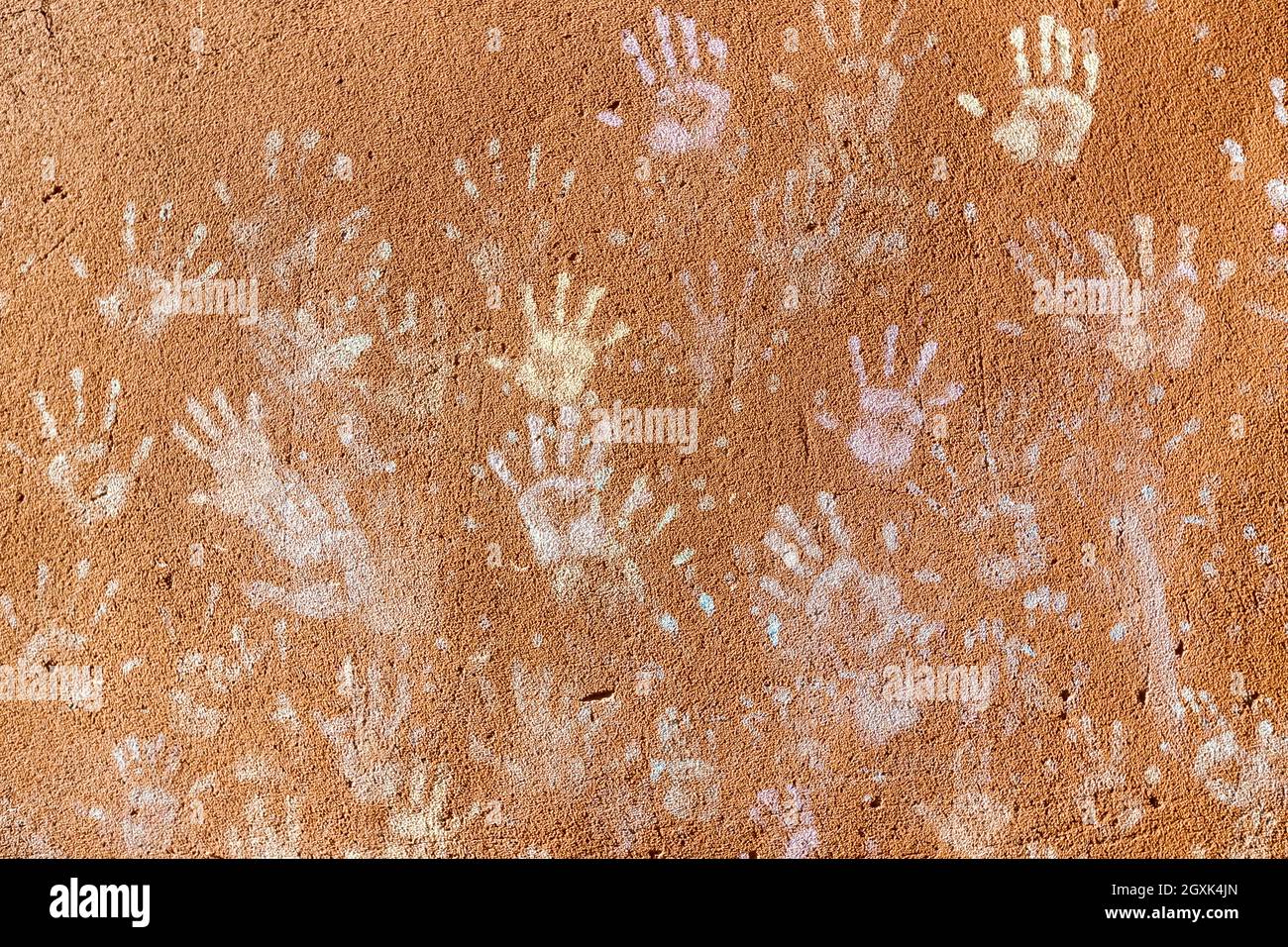 Children's play with chalk, dust color from palms, as handprints on ...