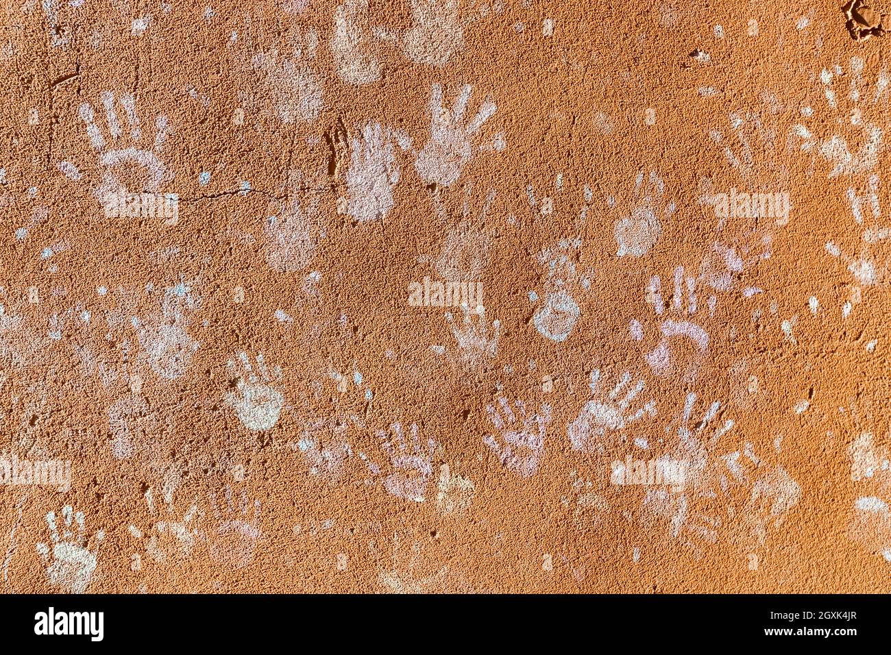 Children's play with chalk, dust color from palms, as handprints on ...