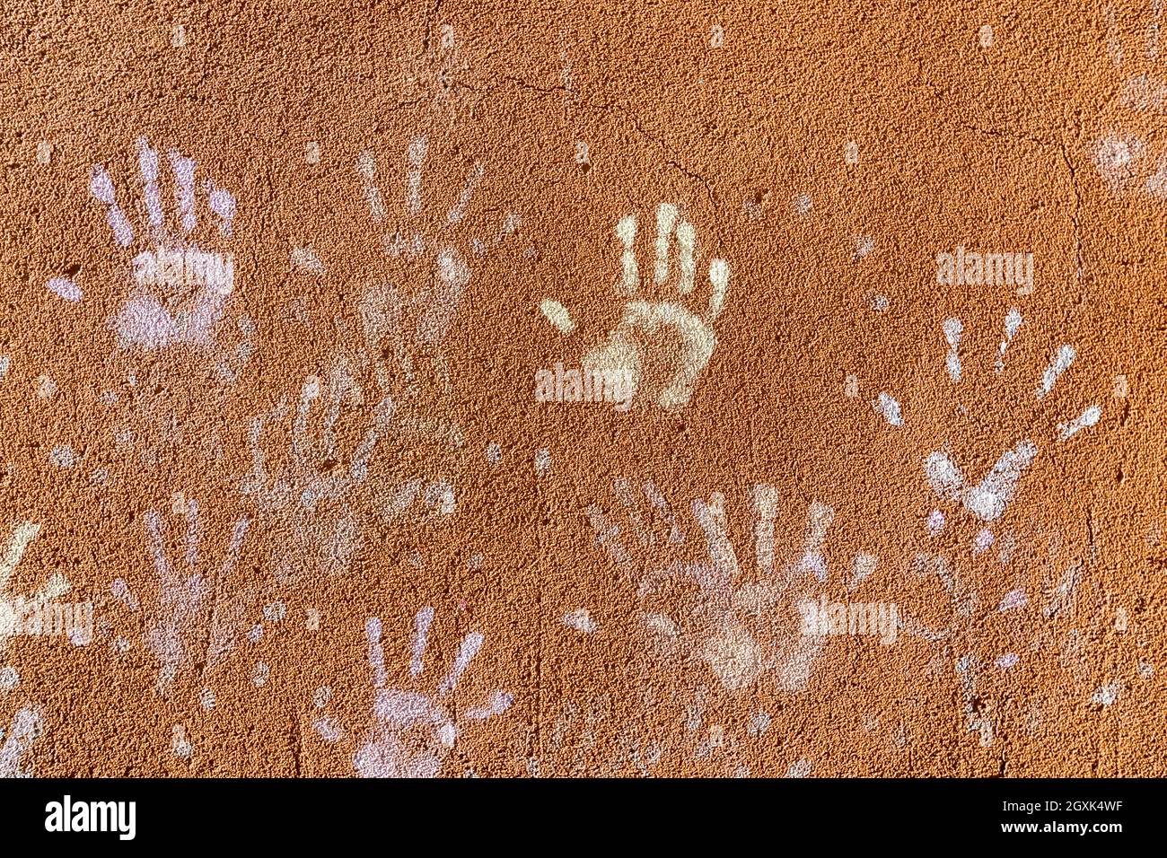 Children's play with chalk, dust color from palms, as handprints on ...