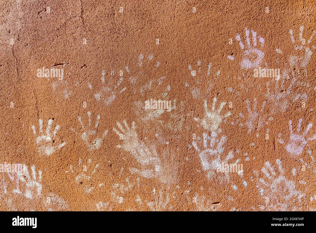 Children's play with chalk, dust color from palms, as handprints on ...