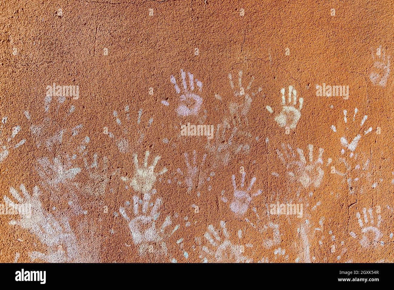 Children's play with chalk, dust color from palms, as handprints on ...