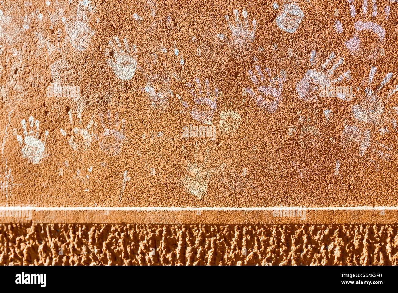 Children's play with chalk, dust color from palms, as handprints on ...