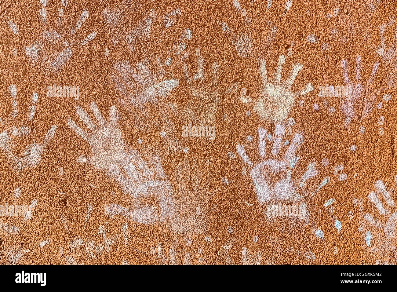 Children's play with chalk, dust color from palms, as handprints on ...