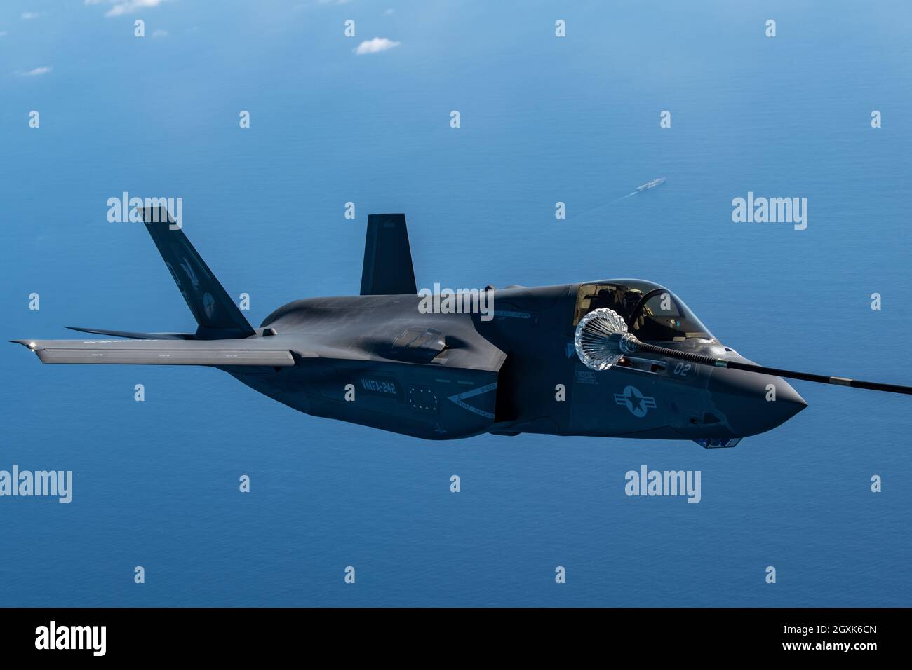 A U.S. Marine Corps F-35B Lightning II stealth fighter jet with Marine ...