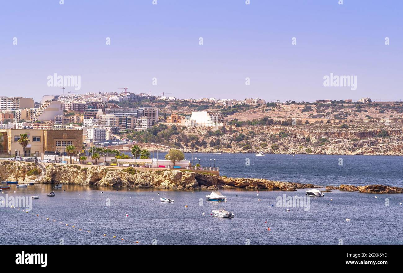 Malta, Xemxija: Panoramic view of Xemxija, a popular residential area ...