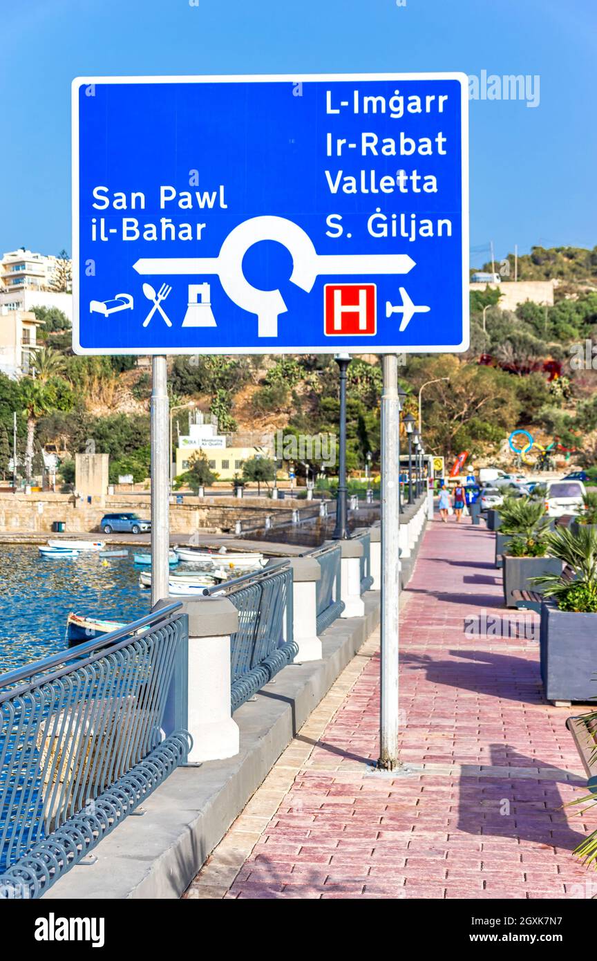 Typical Maltese blue road sign giving information or instructions to ...