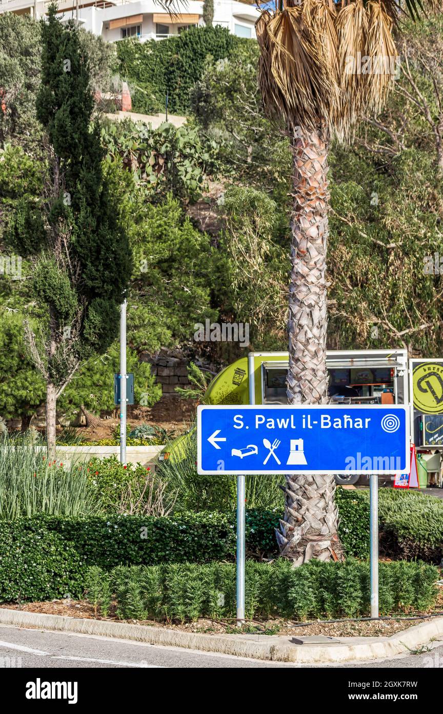 Typical Maltese blue road sign giving information or instructions to ...