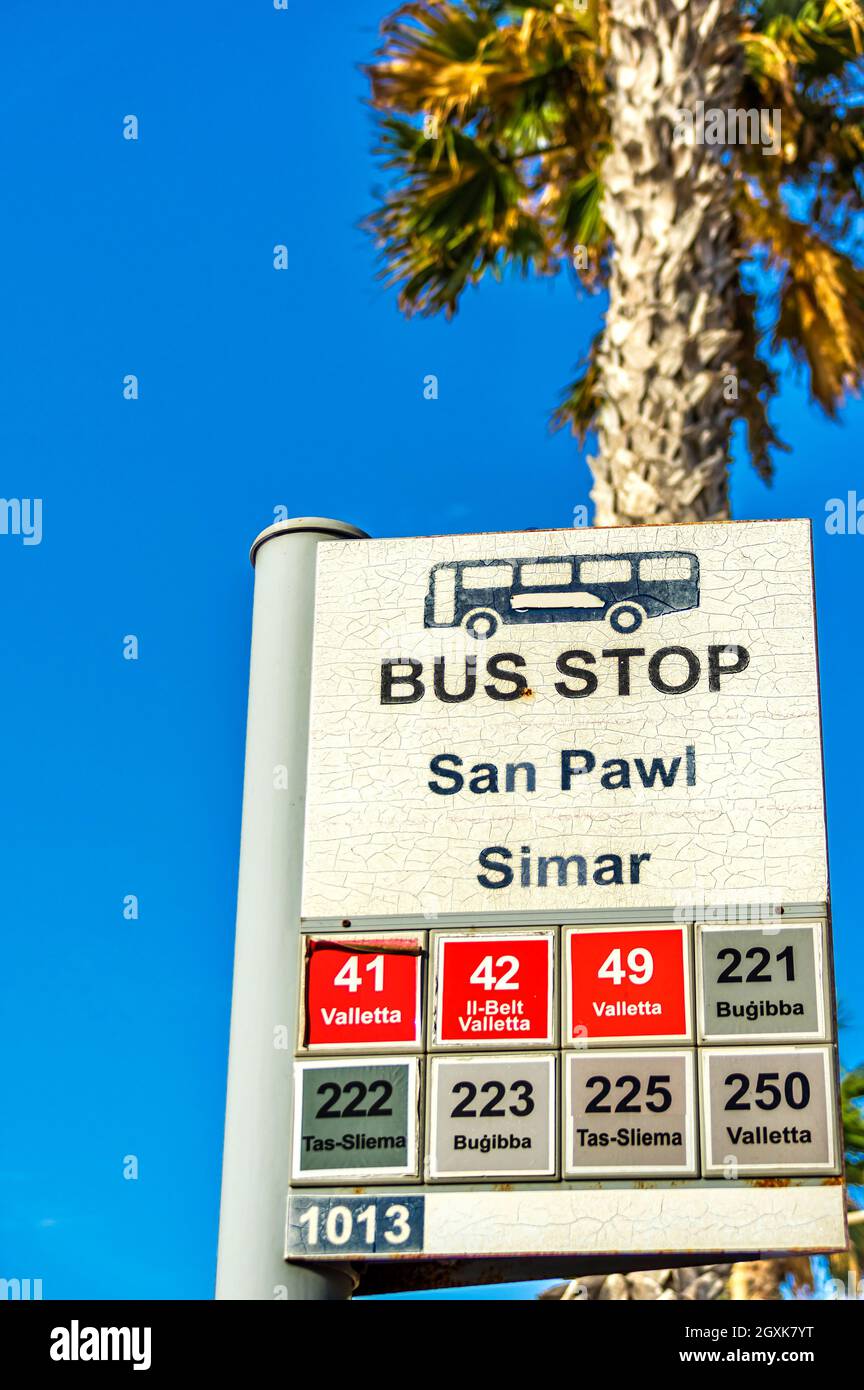Malta, St Paul’s Bay: Malta Public Transport bus stop sign Stock Photo ...