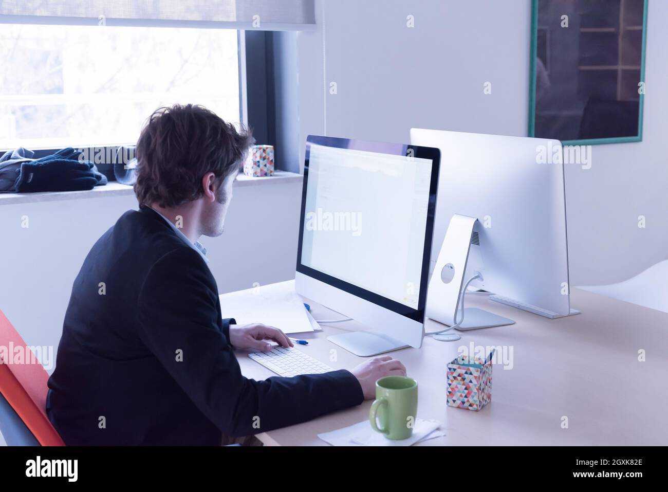 startup business, software developer working on computer at modern ...