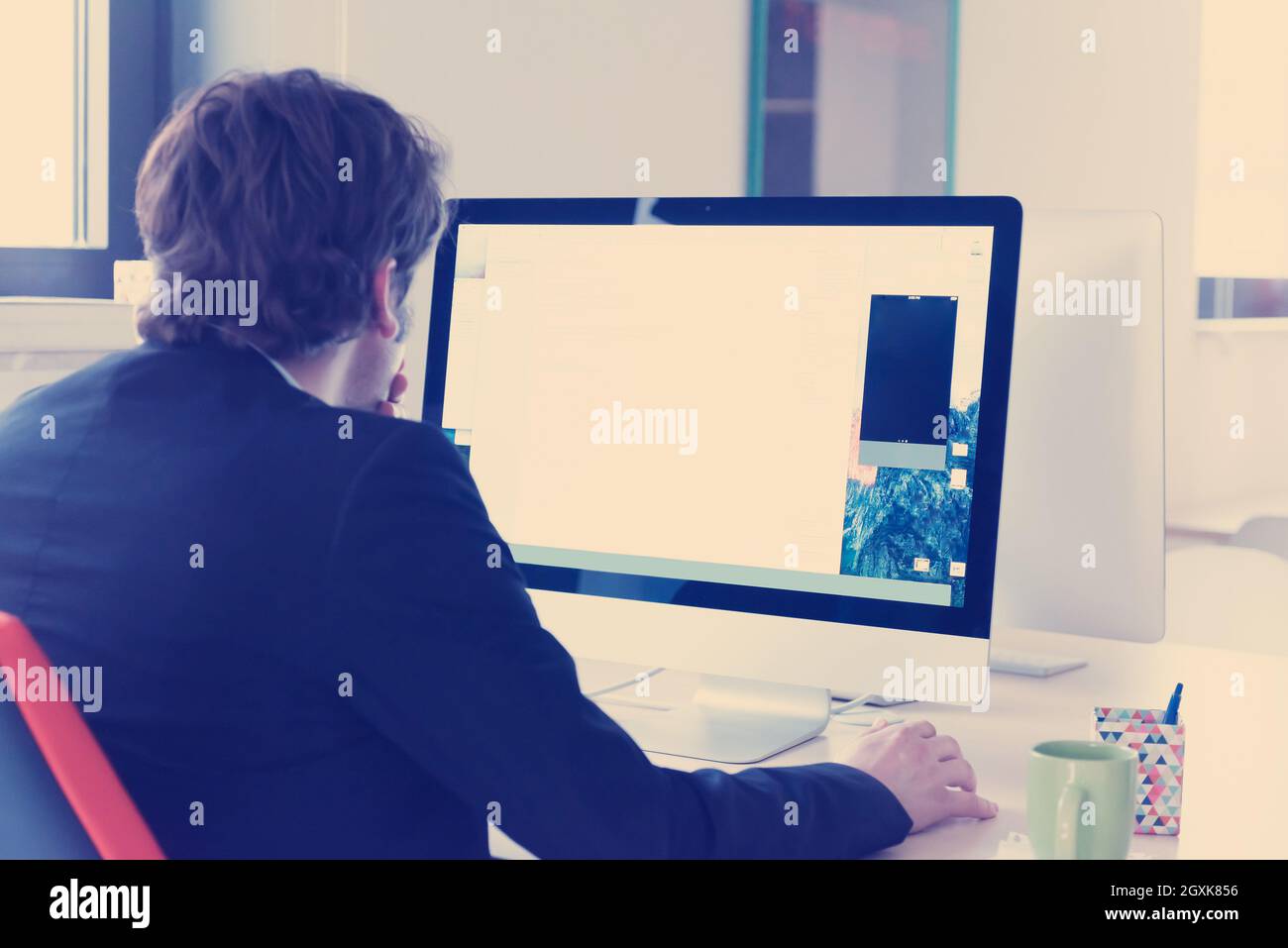 startup business, software developer working on computer at modern ...