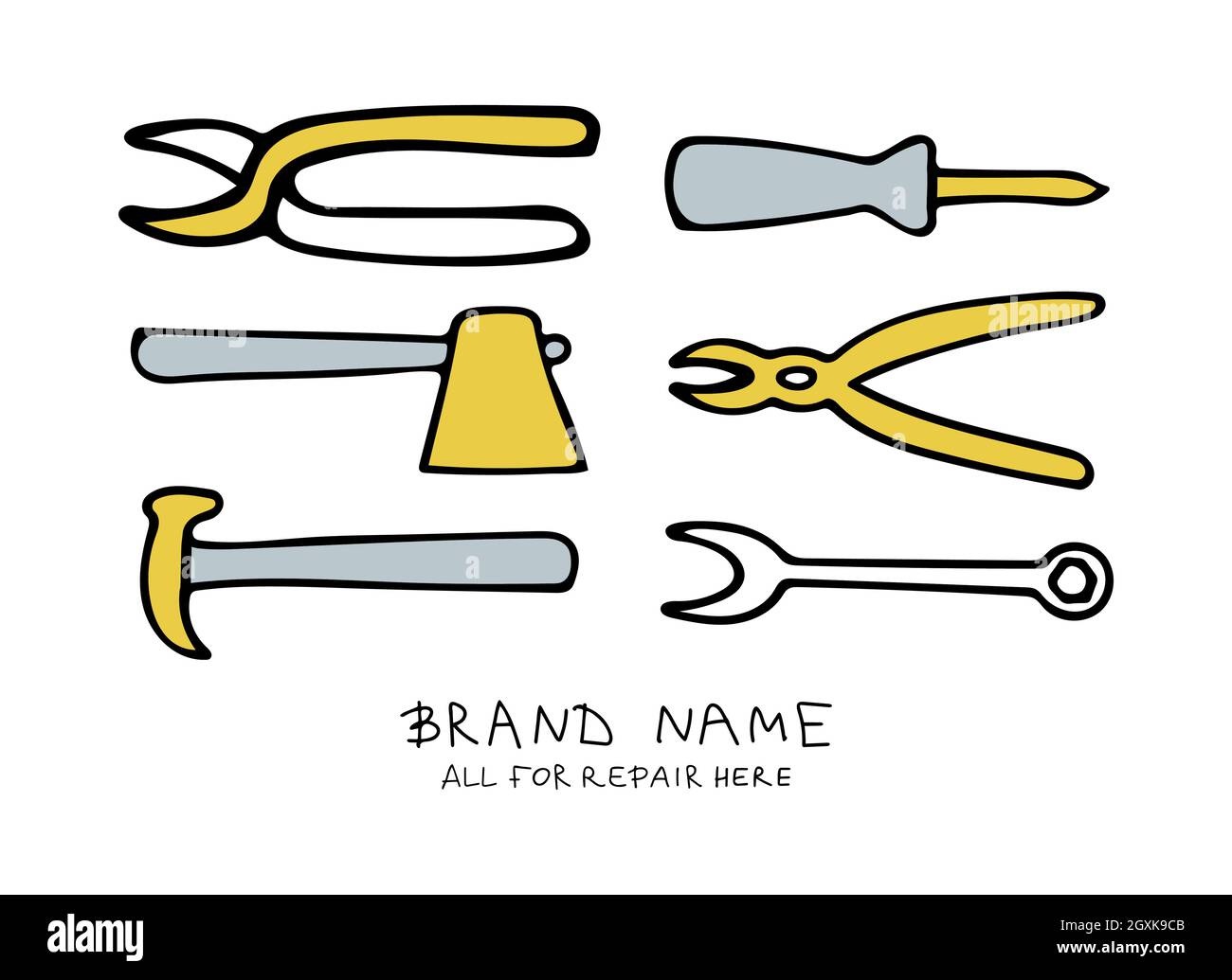 Wire cutters, adjustable wrench, hammer, screwdriver, ax in trendy ...