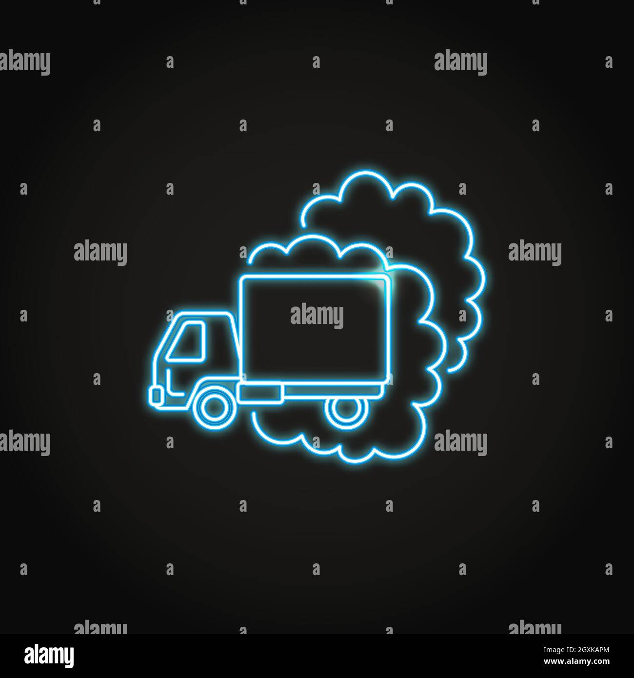 Neon air pollution icon in line style. Truck vehicle with co2 cloud ...