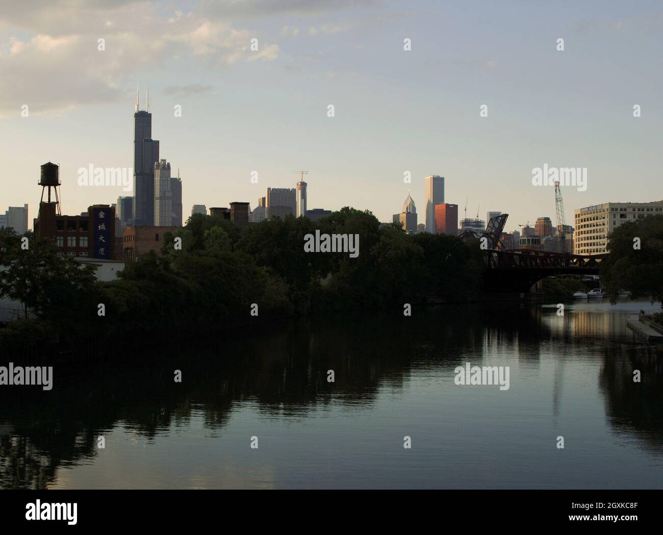 United States, State of Illinois, Chicago. Sunset view of the Chicago ...