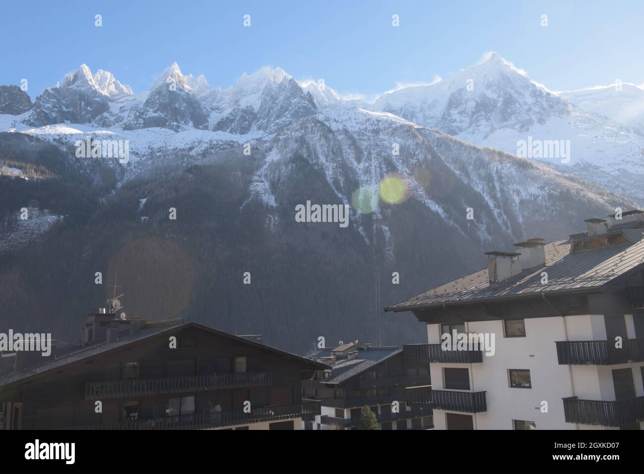 French alps mountain peaks covered with fresh snow. Winter landscape ...