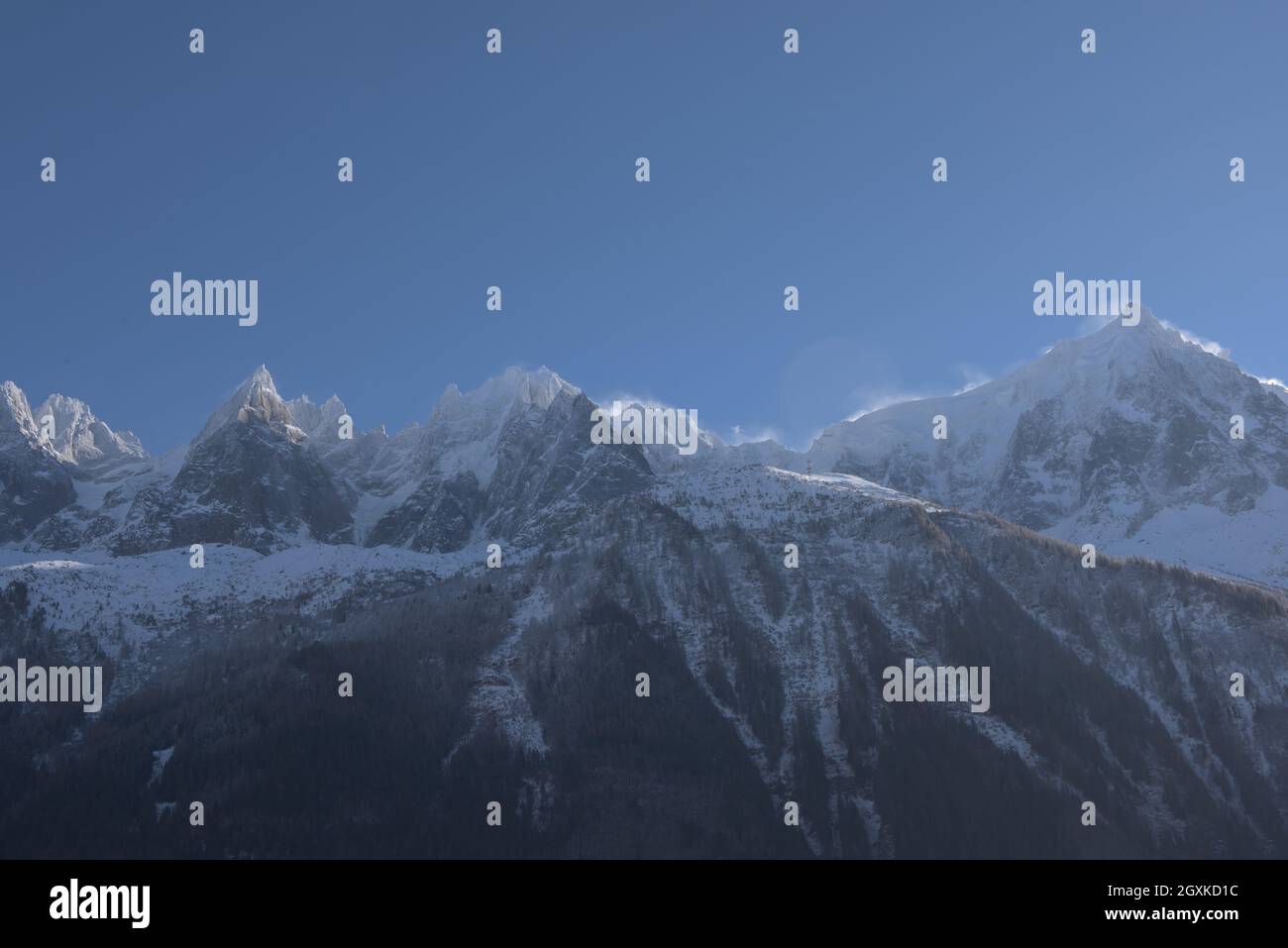 French alps mountain peaks covered with fresh snow. Winter landscape ...