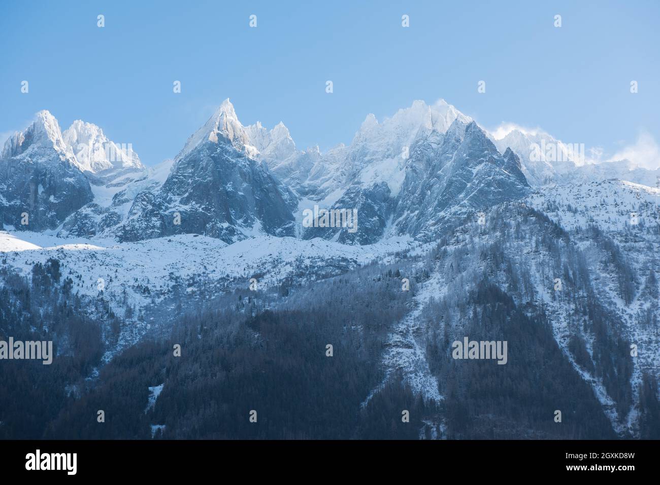French alps mountain peaks covered with fresh snow. Winter landscape ...