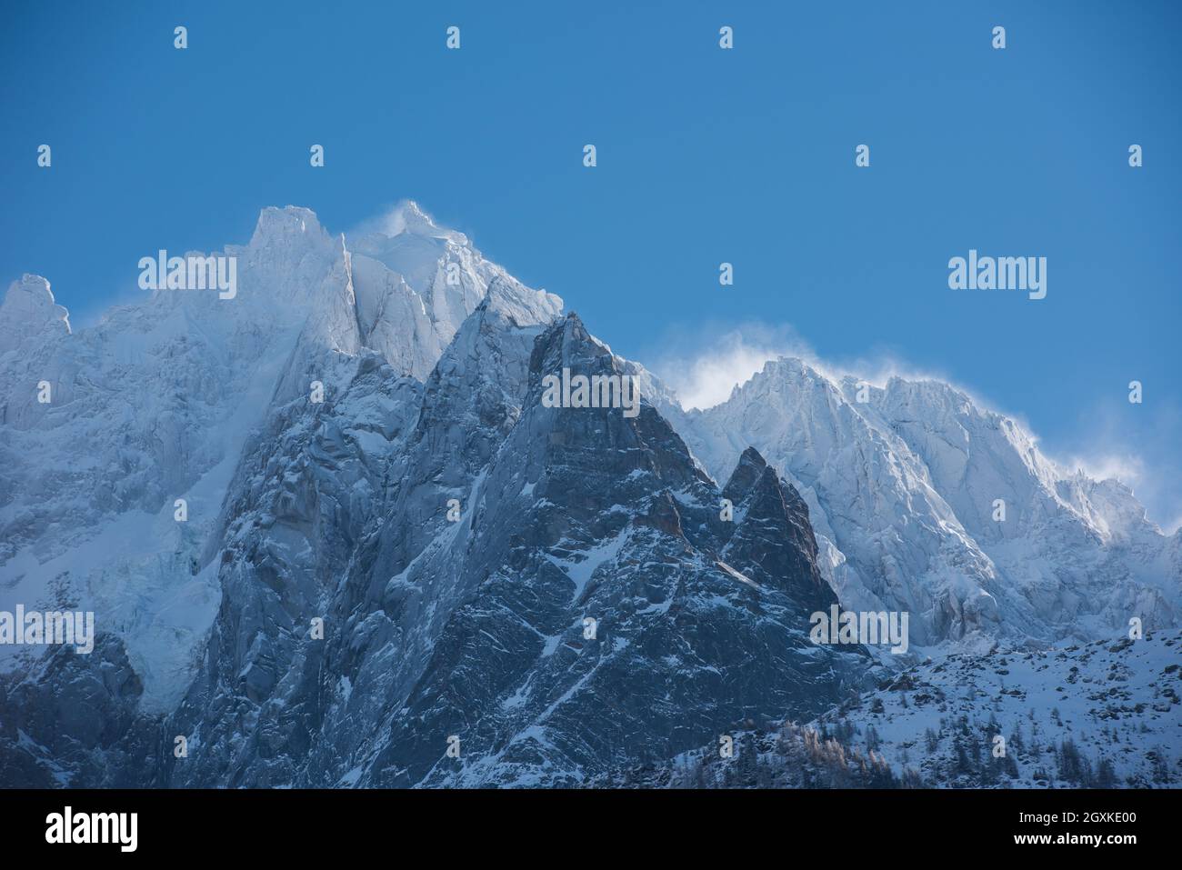 French alps mountain peaks covered with fresh snow. Winter landscape ...
