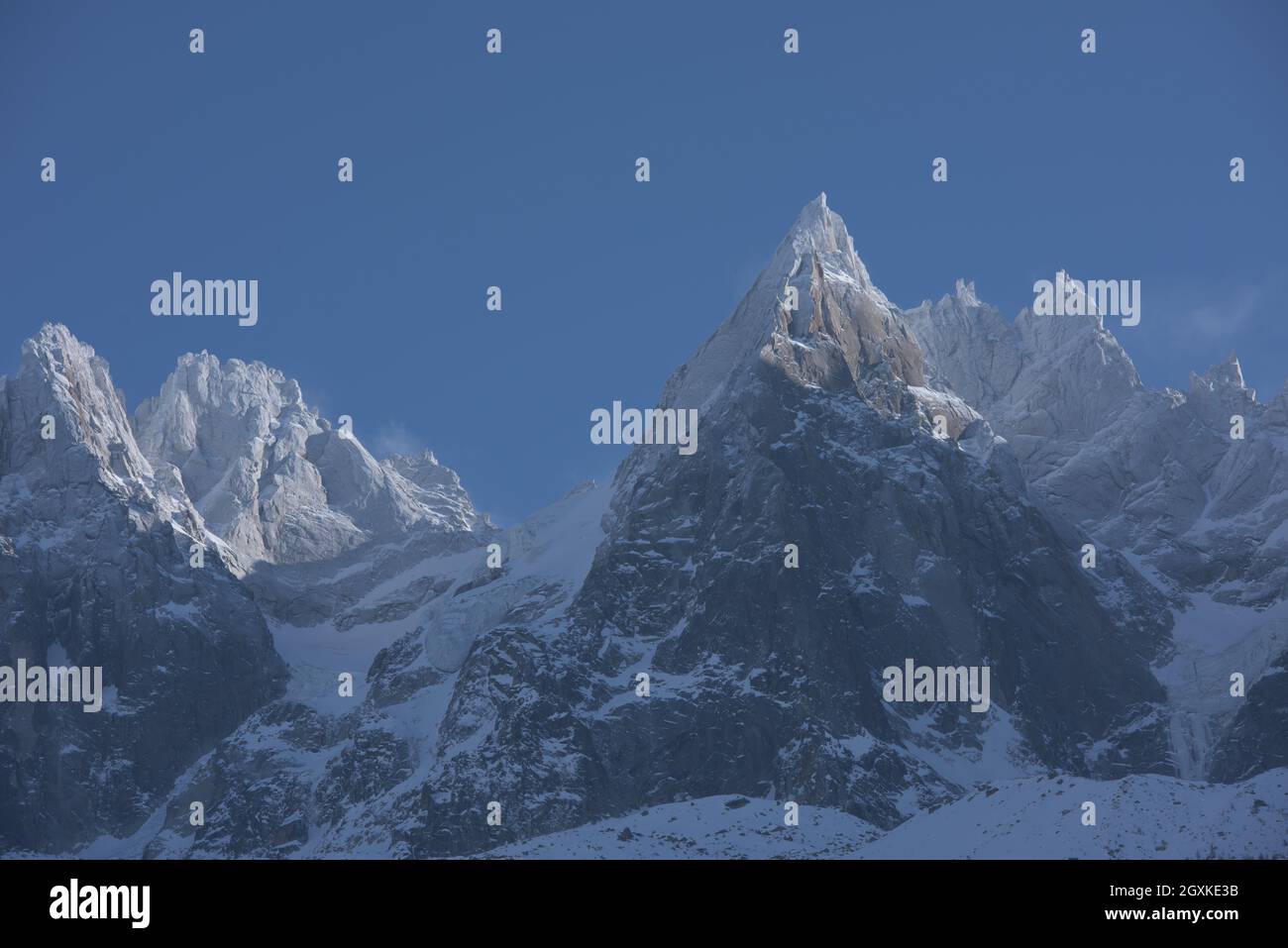 French alps mountain peaks covered with fresh snow. Winter landscape ...