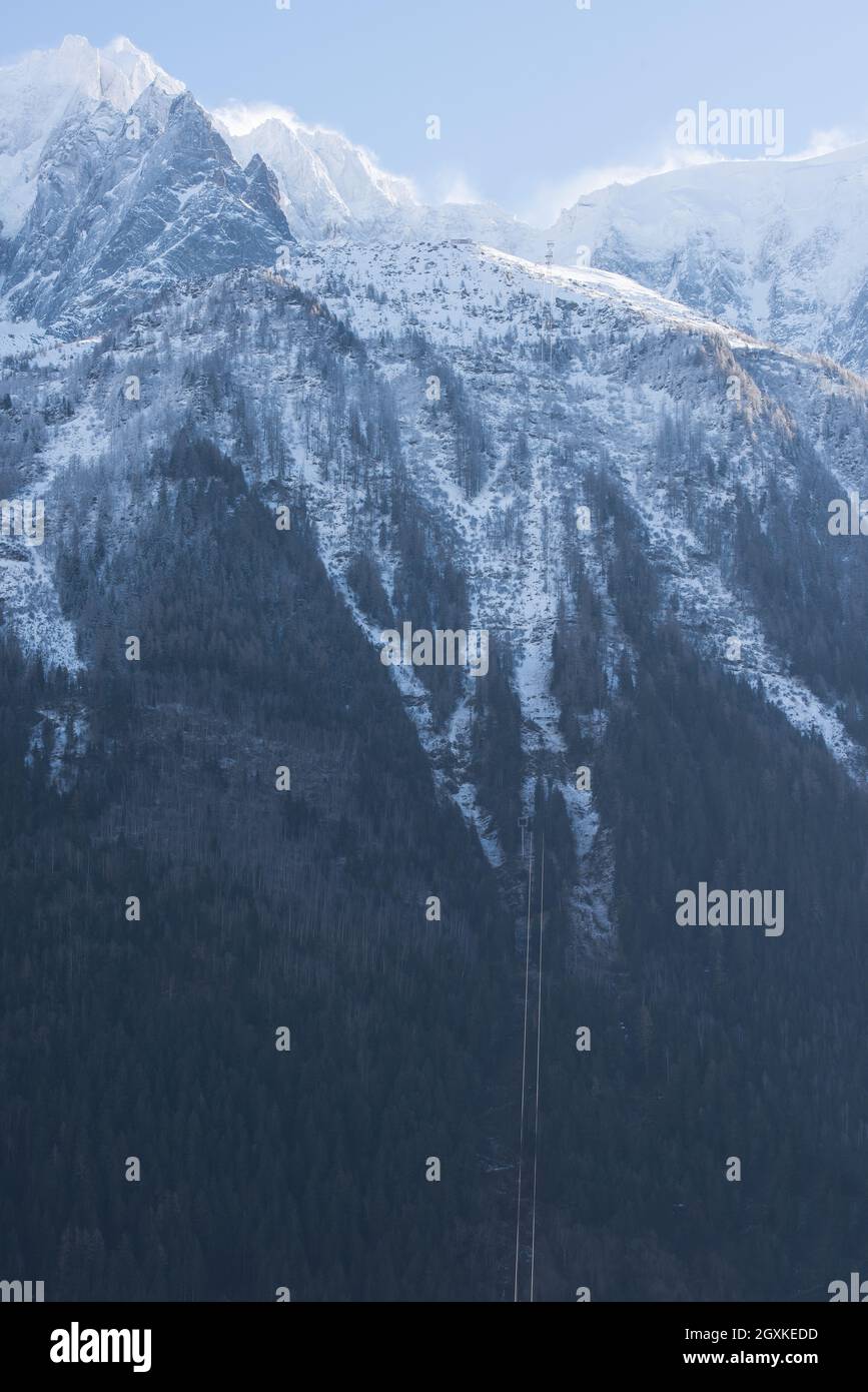 French alps mountain peaks covered with fresh snow. Winter landscape ...