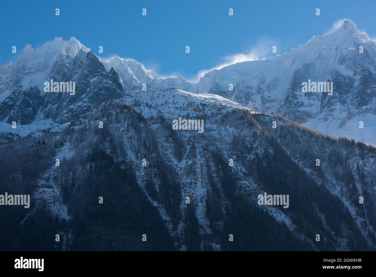 French alps mountain peaks covered with fresh snow. Winter landscape ...