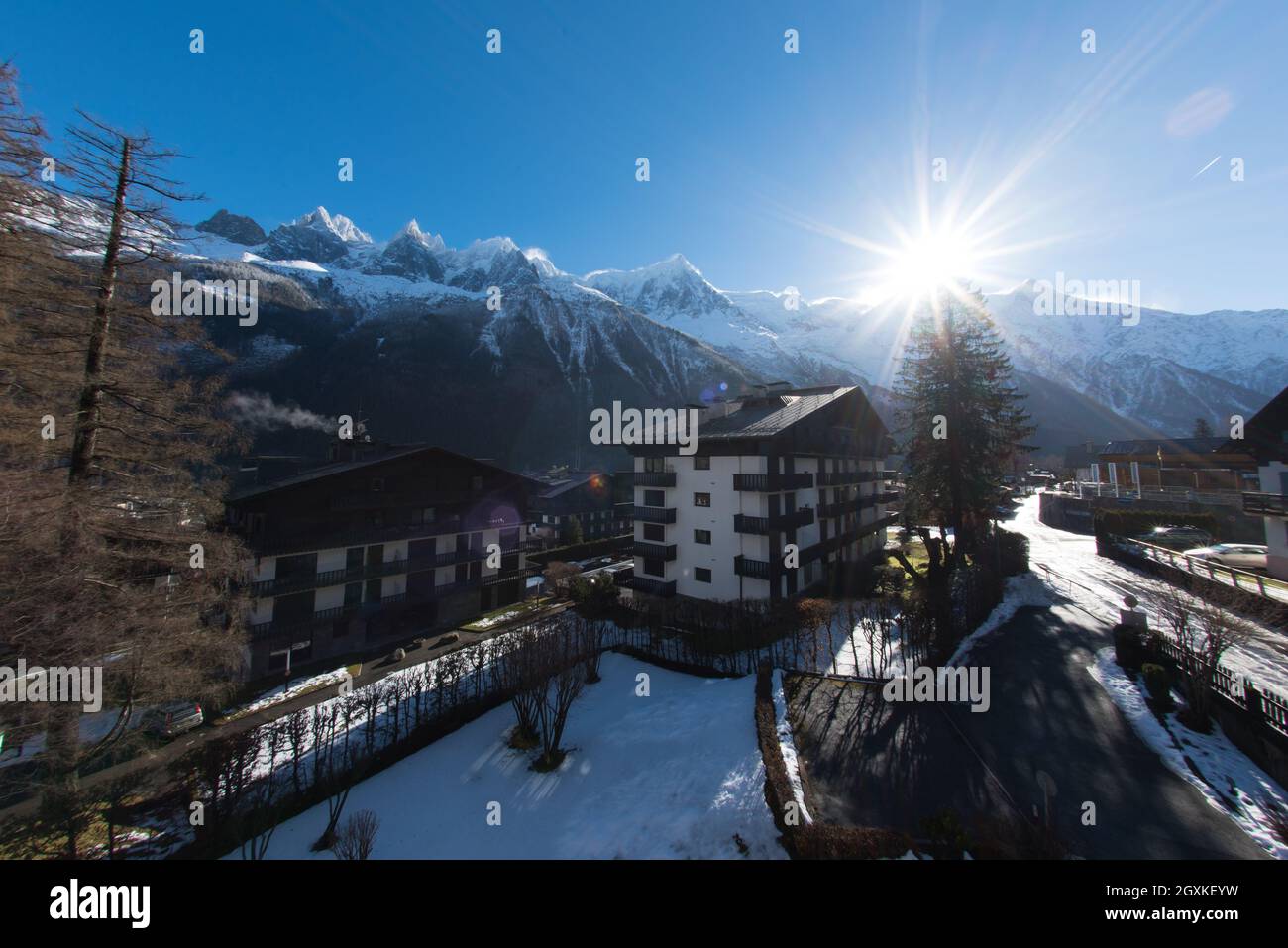 French alps mountain peaks covered with fresh snow. Winter landscape ...