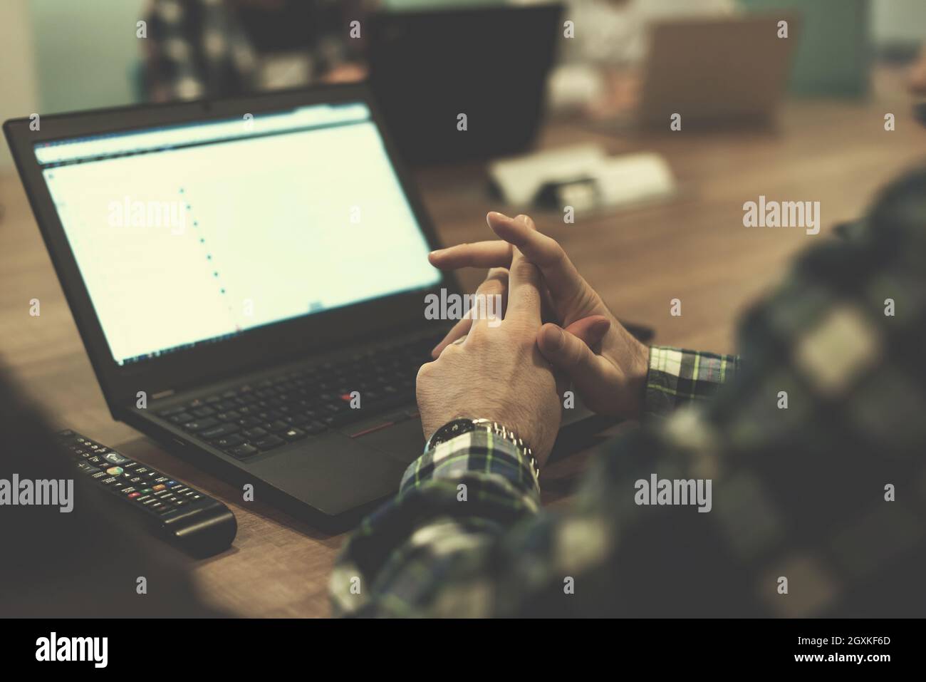 software developer writing programming code on laptop computer Stock ...